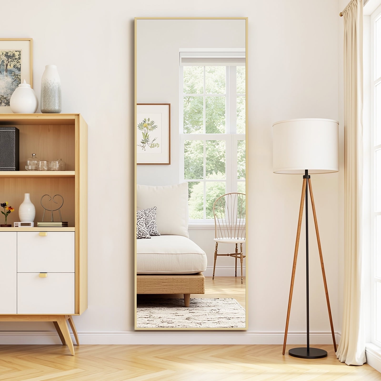 Aidoly Full-Length Floor Mirror with Nano Glass - 16"x59" Size, Gold ...