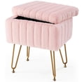 Aidoly Plush Vanity Stool with Hidden Storage - Adjustable Feet ...