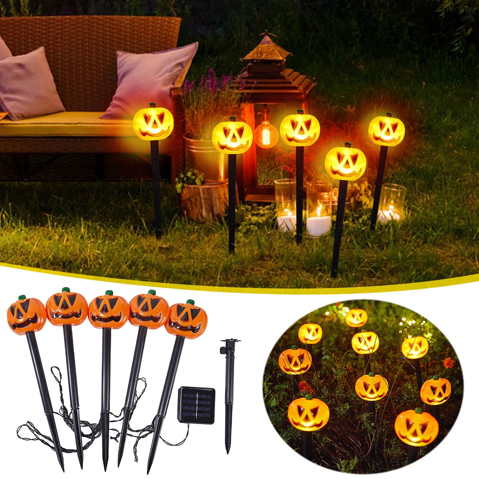 Aidoshy 5 Pack Pumpkin Pathway Lights, Orange Yard Stake String Lights ...