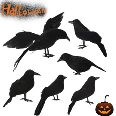 6pc Halloween Crows - Realistic Large Black Ravens, Handmade, Feathered ...