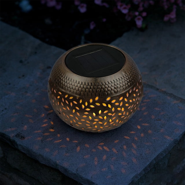 Aidoshy Solar Outdoor Table Lantern Flickering Flame Light Round Pot ...