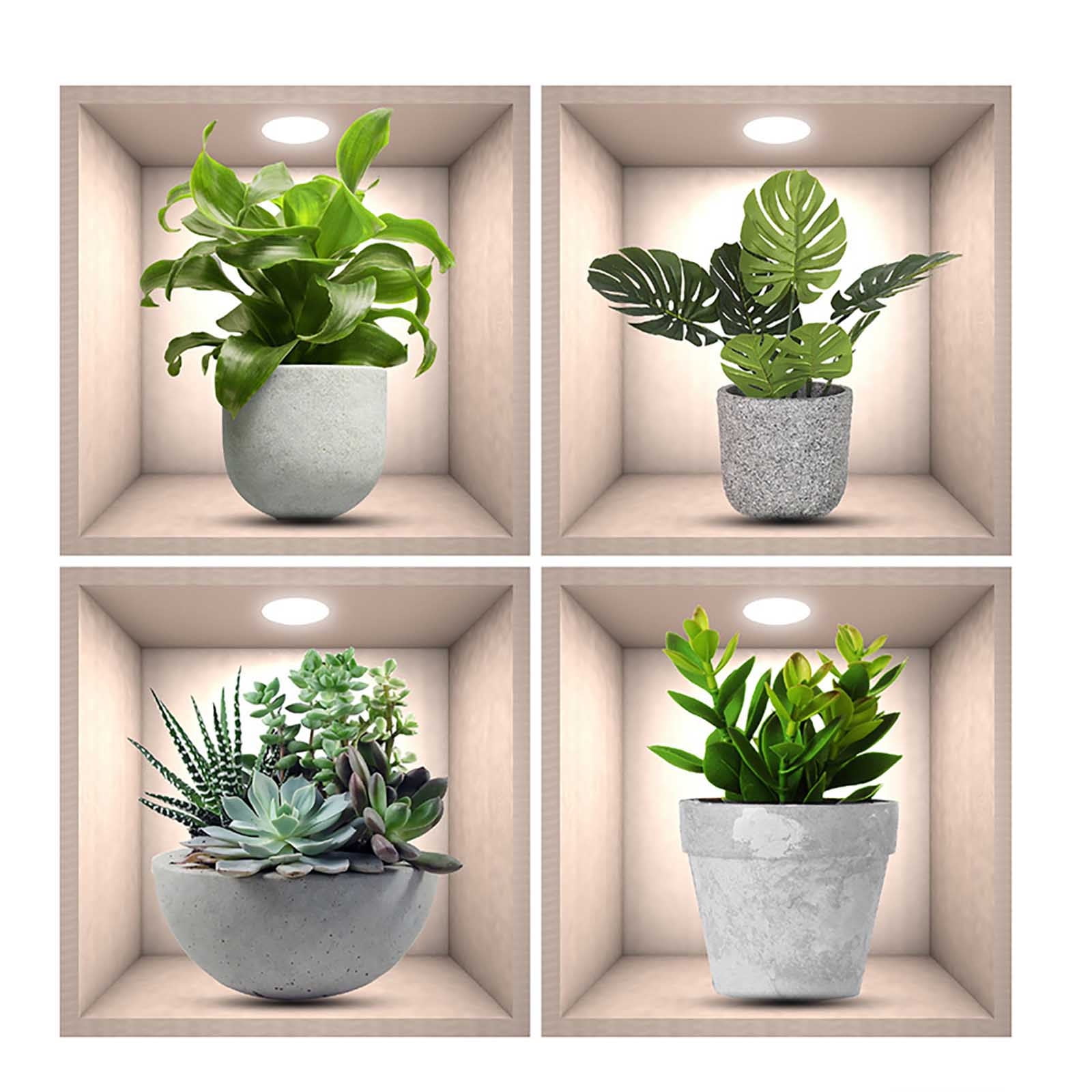 Aidoshy Wall Paper Peel and Stick Modern,Potted Plant Illustration ...