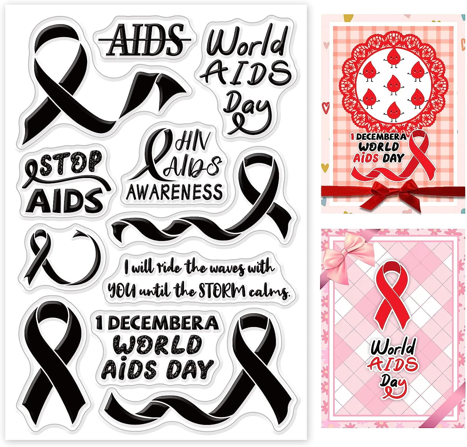 Aids Day Theme Clear Stamp Fight Aids Sentiments Words Rubber Clear ...