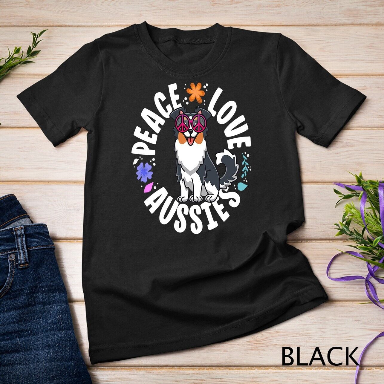 Aie Dog Mom Peace Love Dogs Australian Shepherd Unisex T-Shirt ...