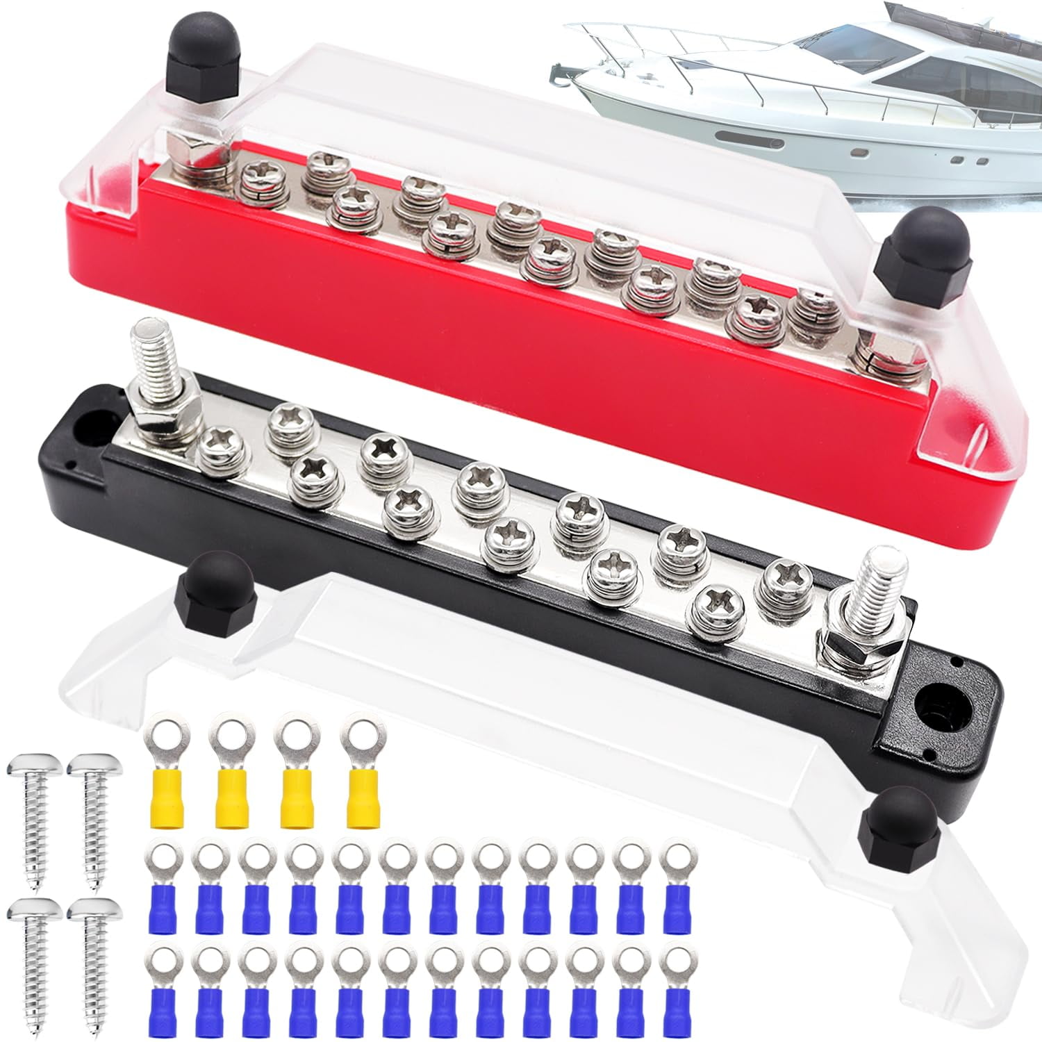 Aienxn 150A 12V Bus Bar Marine, 1/4" Power Distribution Block, Battery ...