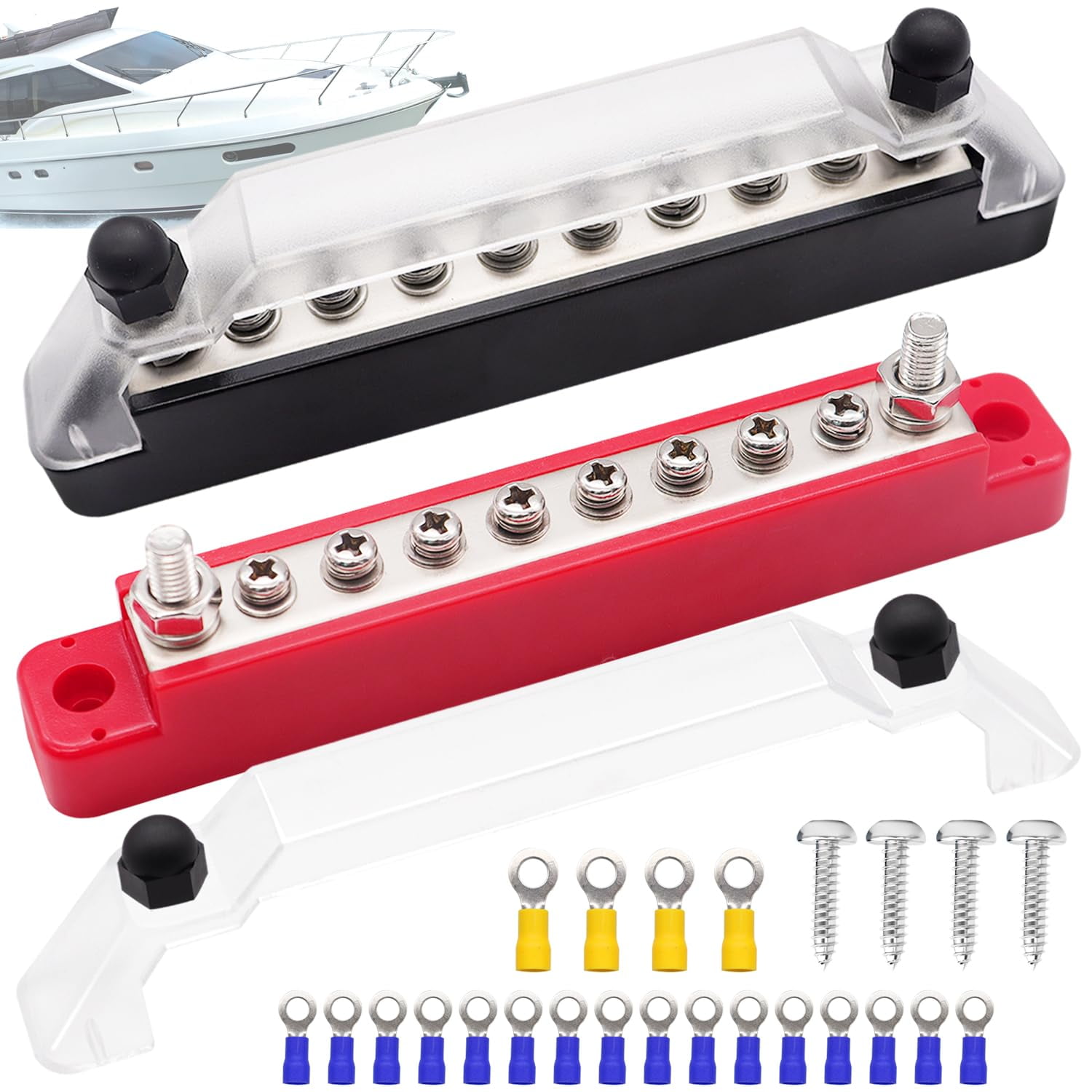 Aienxn 150A 12V Bus Bar Marine, 1/4" Power Distribution Block, Battery ...