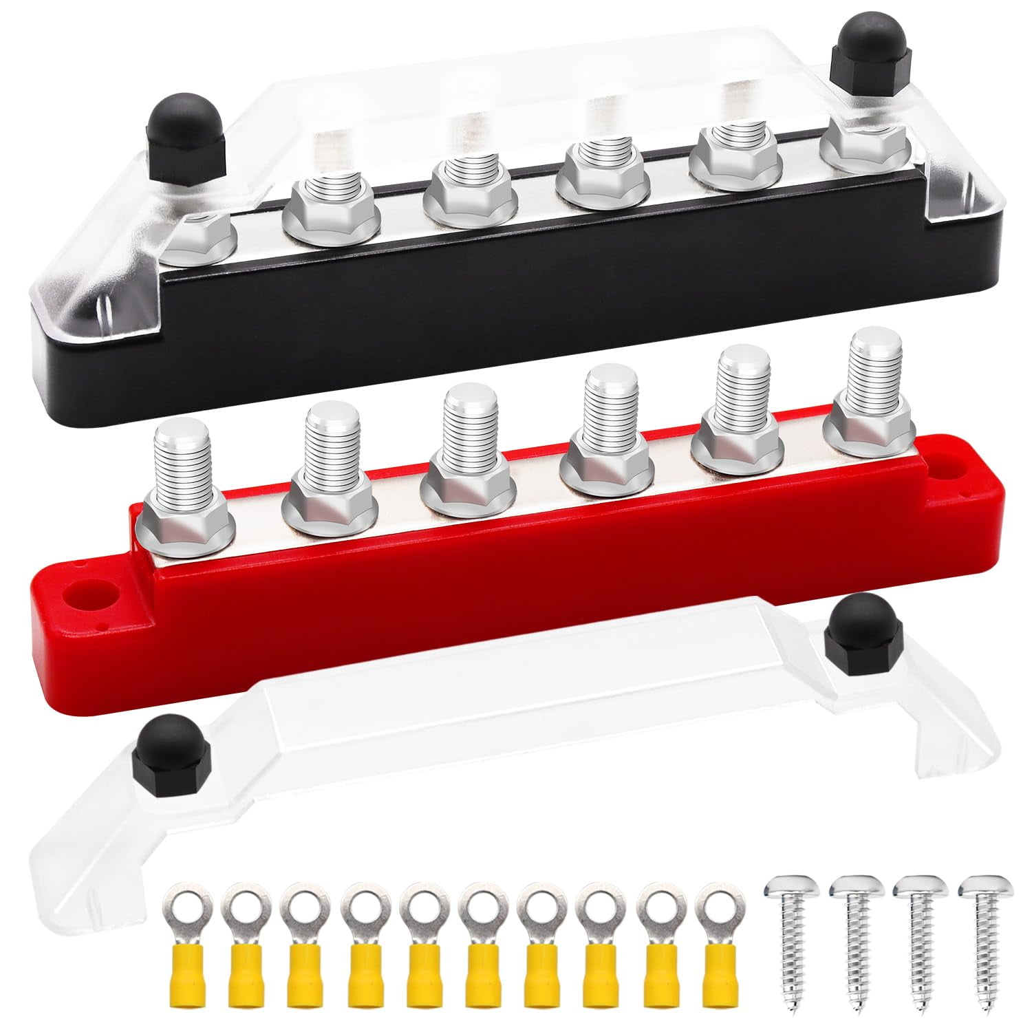 Aienxn 150A 12V Bus Bar Marine, 1/4" Power Distribution Block, Battery Buss Bar, Automotive ...