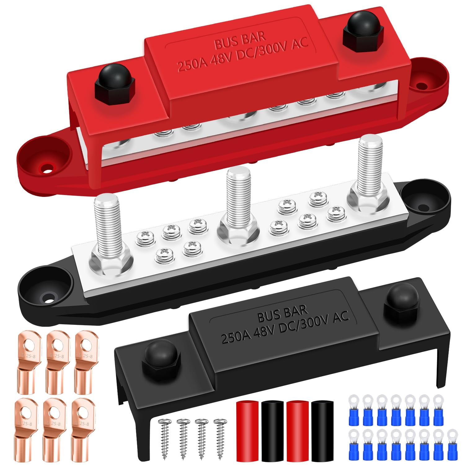 Aienxn 250A Power Distribution Block, 12V Bus Bar Marine 5/16" Stud ...