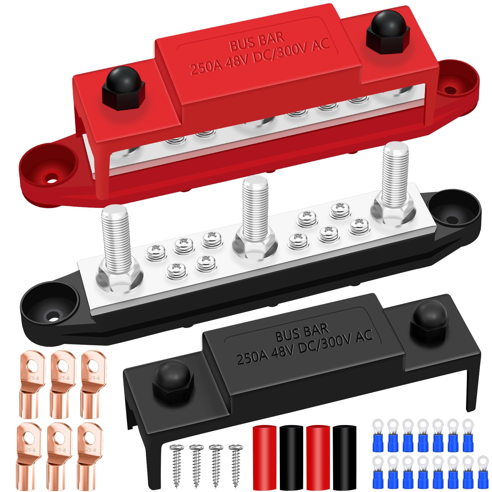 Aienxn 250A Power Distribution Block, 12V Bus Bar Marine 5/16" Stud ...