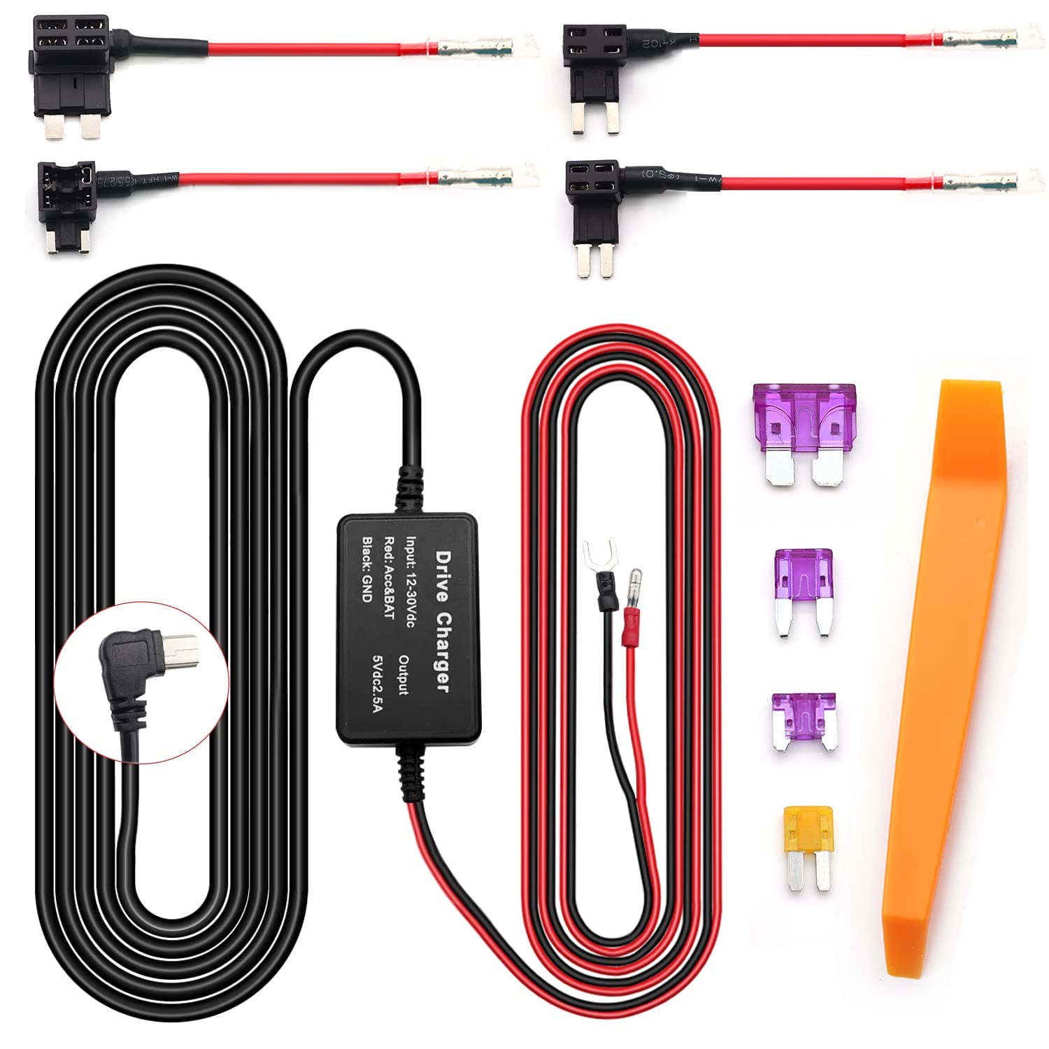 Aienxn Dash Cam Hardwire Kit,12ft Mini USB Hardwiring Kit Fuse for ...