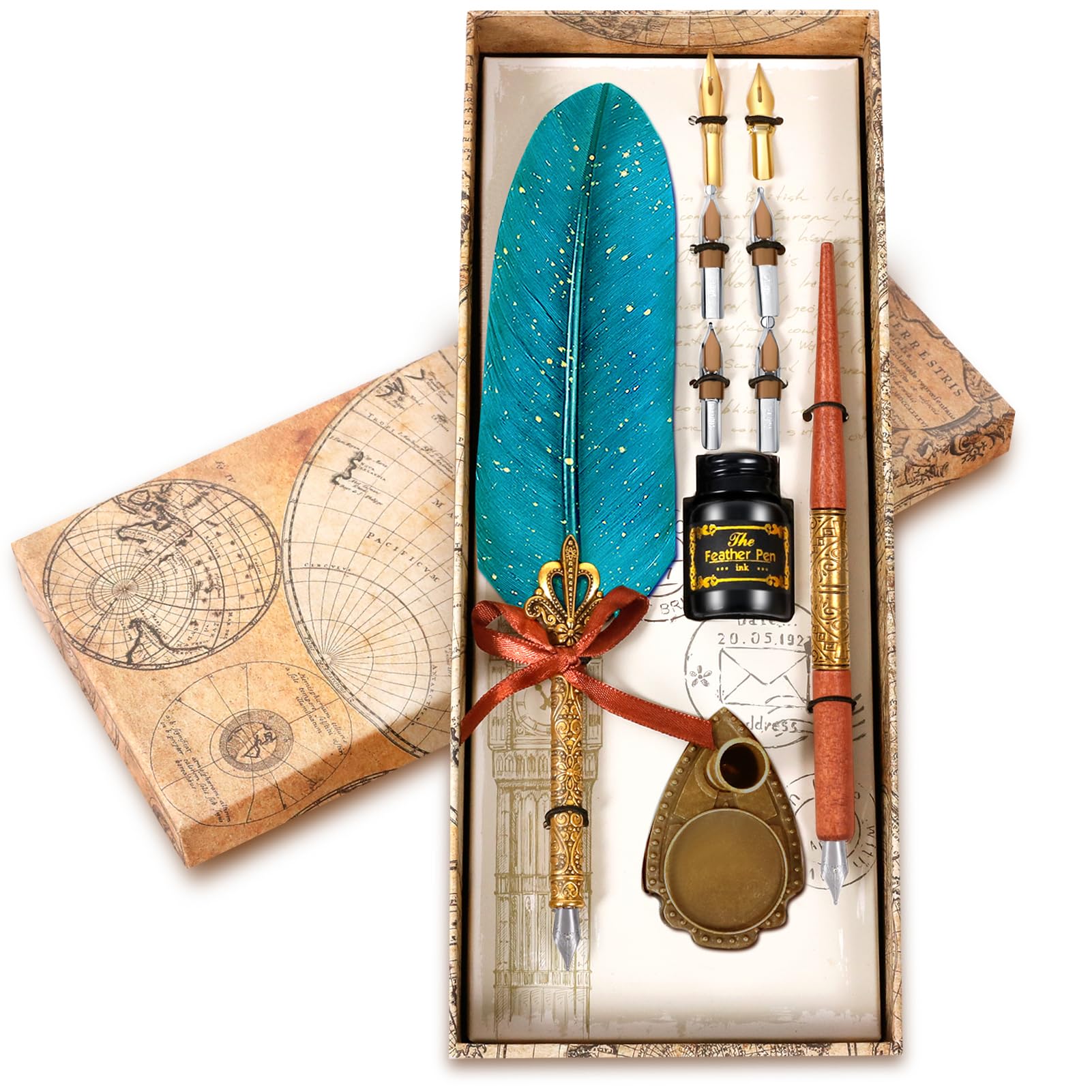 Aifeiter Quill Pen and Ink Set,Feather Pen Ink Set,Calligraphy Pen Set Fountain Dip Pen and Ink ...