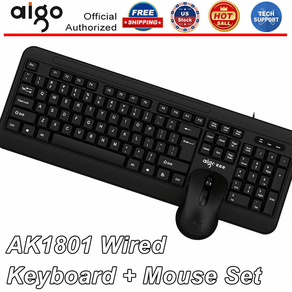 Aigo AK1801 Wired Keyboard and Mouse Combo 104 Keys USB Computer ...