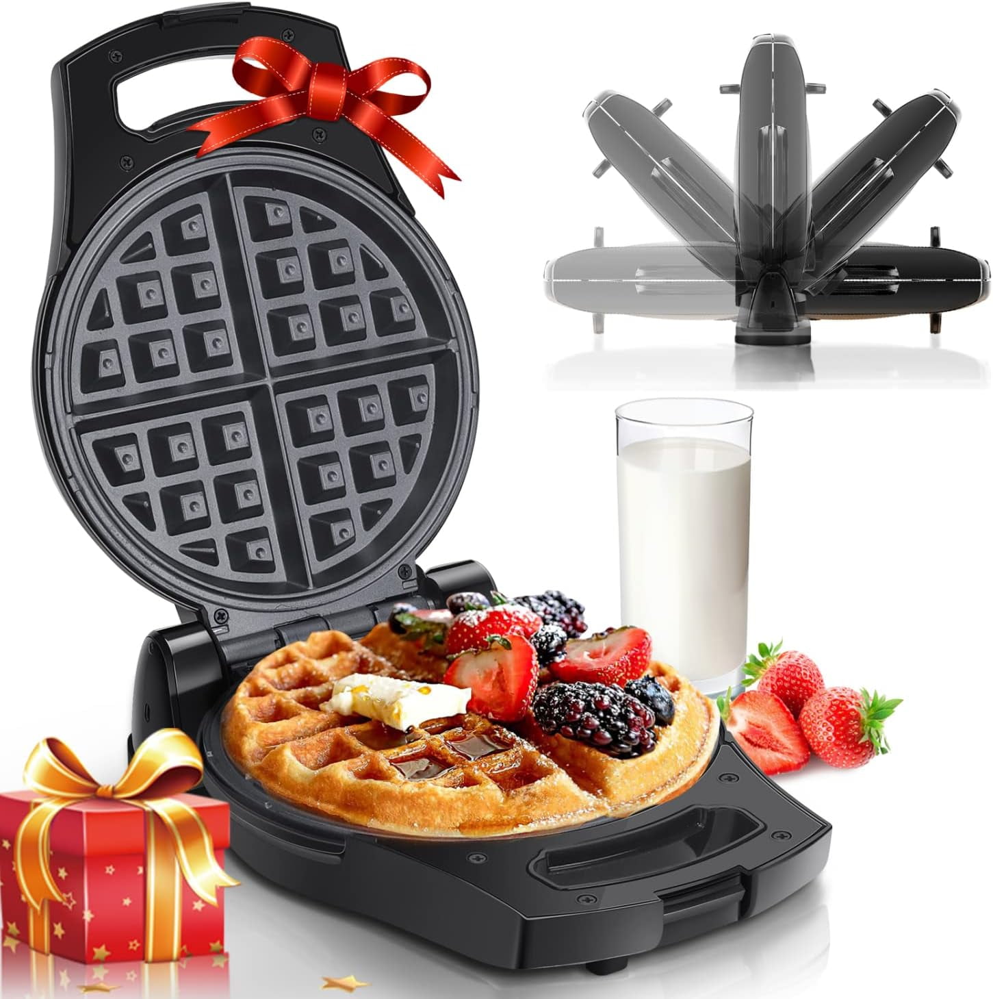Aigostar Belgian Waffle Maker Thick 1.2", 8 Inch Flip Waffle Irons with ...