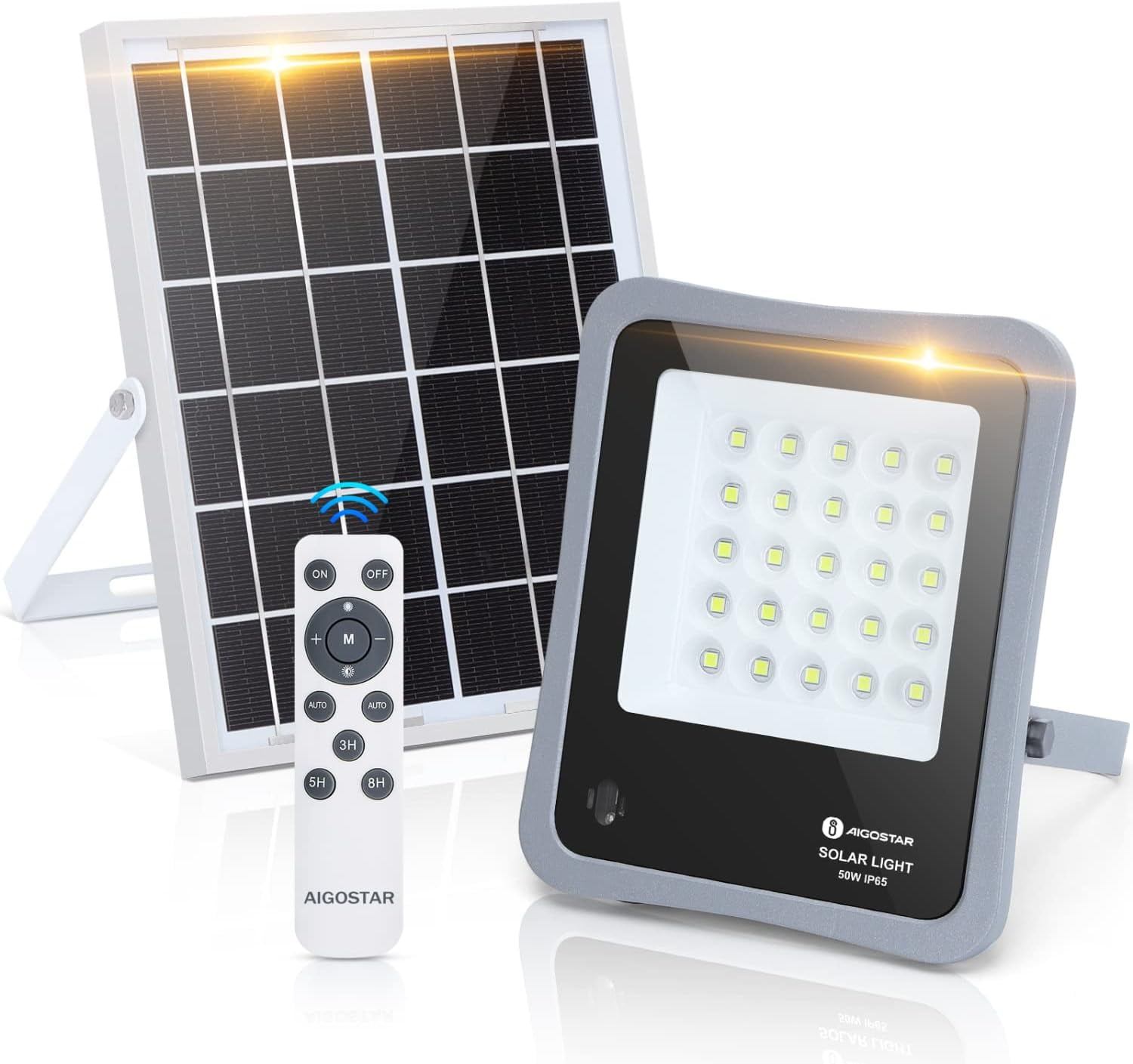 Aigostar Solar Flood Lights Outdoor Waterproof, 50W 6000mAh LED Dusk to ...