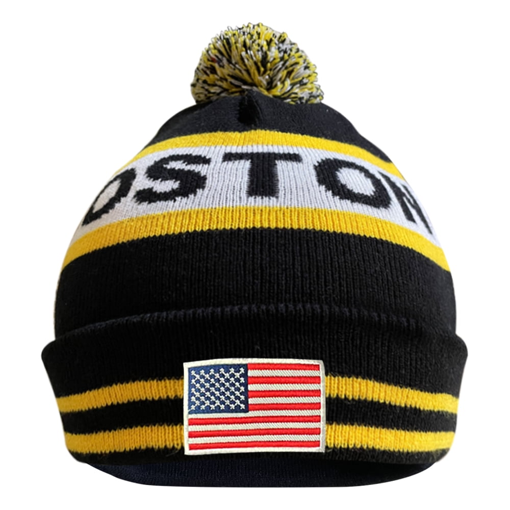 Aihccy US Flag Boston City Hockey Embroidery Classic Pom Cuff Boston ...
