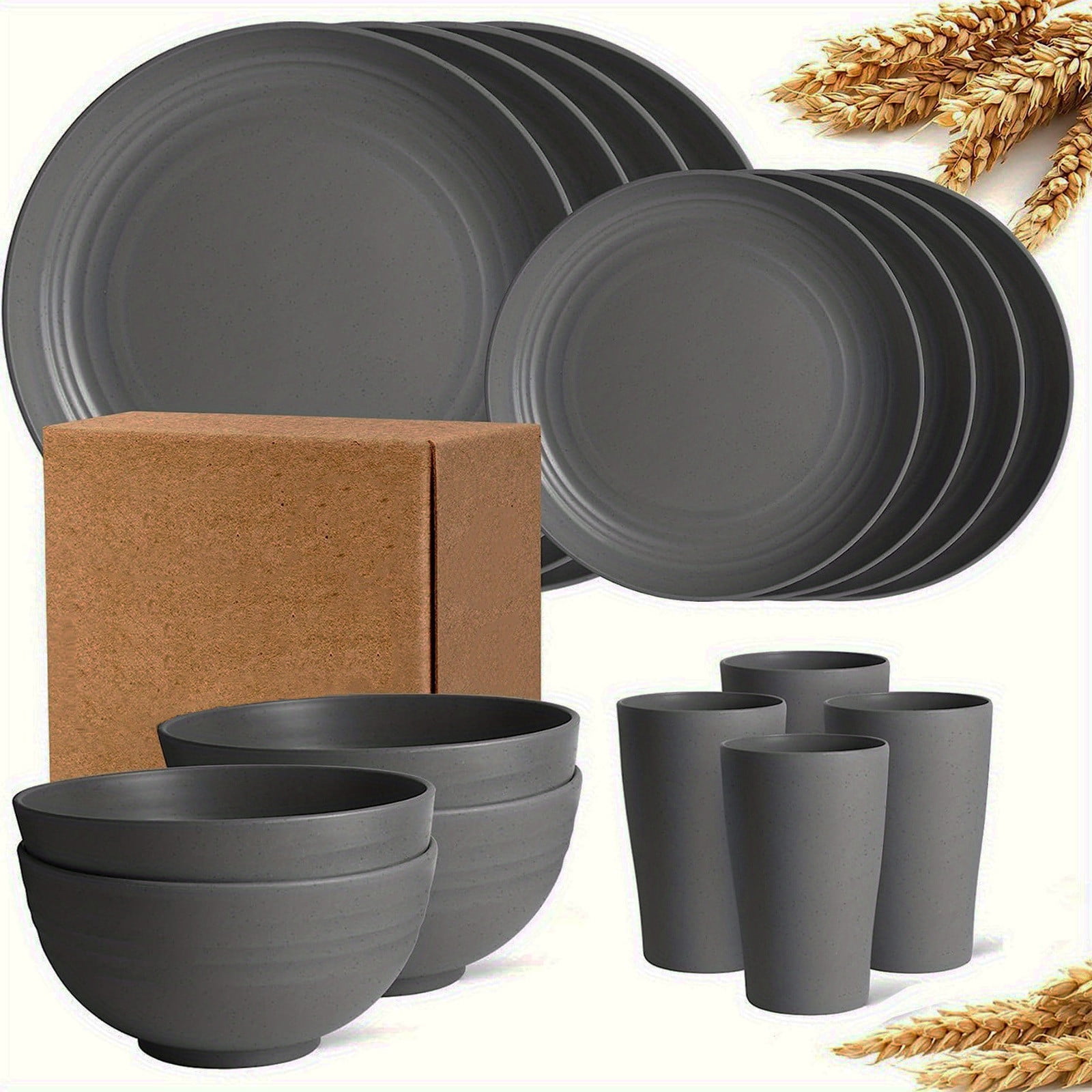 Aihimol 16Pcs Plastic Wheat Straw Dinnerware Sets, Wheat Straw Plates ...