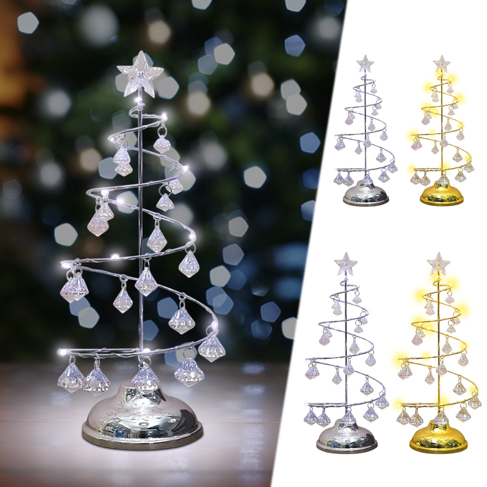 Aihimol Christmas Tree Crystal Night Light Tabletop Decor-Lighted Up ...