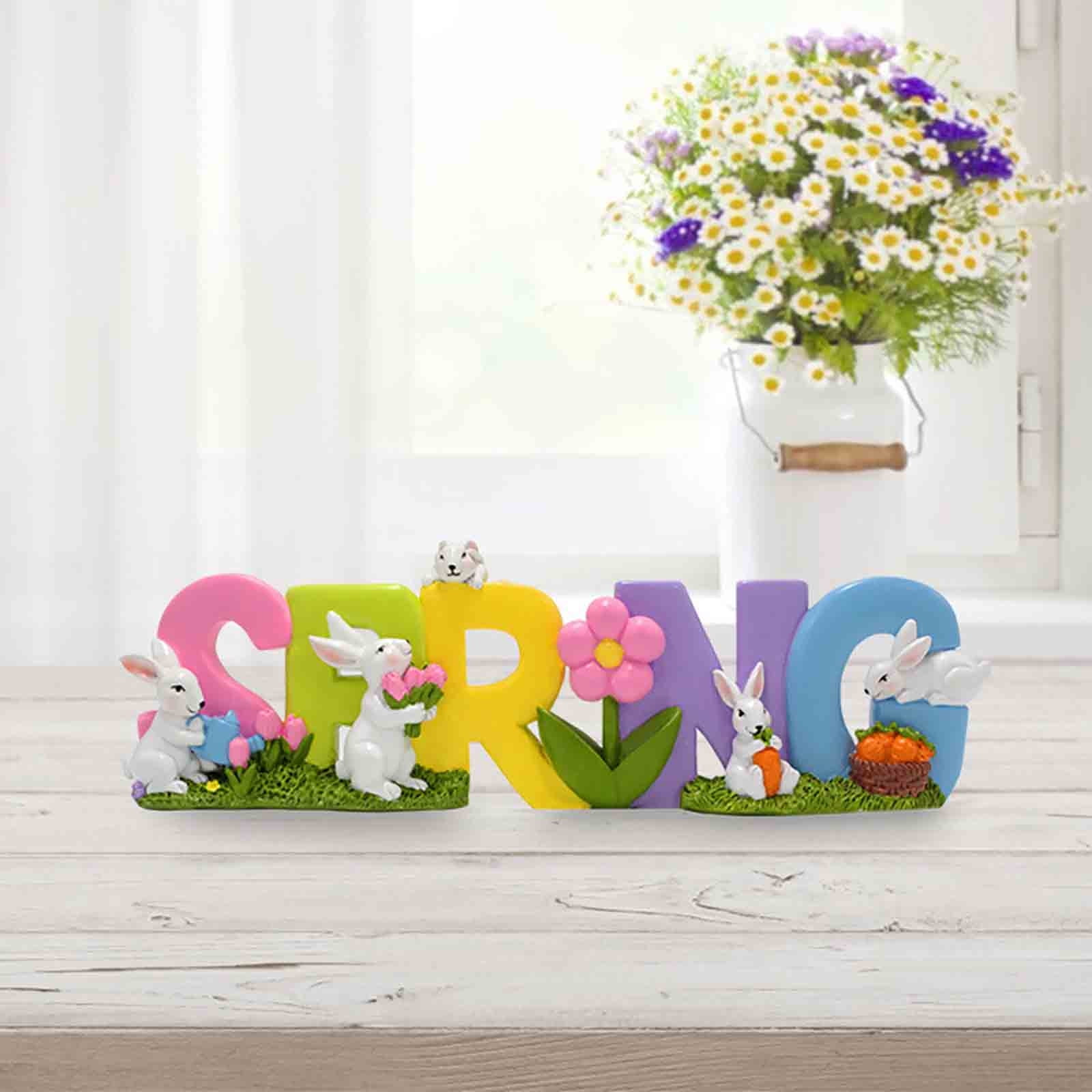 Aihimol Easter Decorations Rabbit Sculpture Desk Decor Resin Sculpture ...