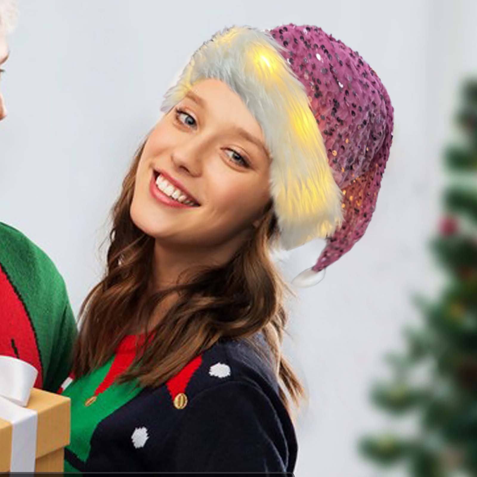 Aihimol Glowing Santa Hat, Santa Hat, Adult Christmas Holiday Hat ...