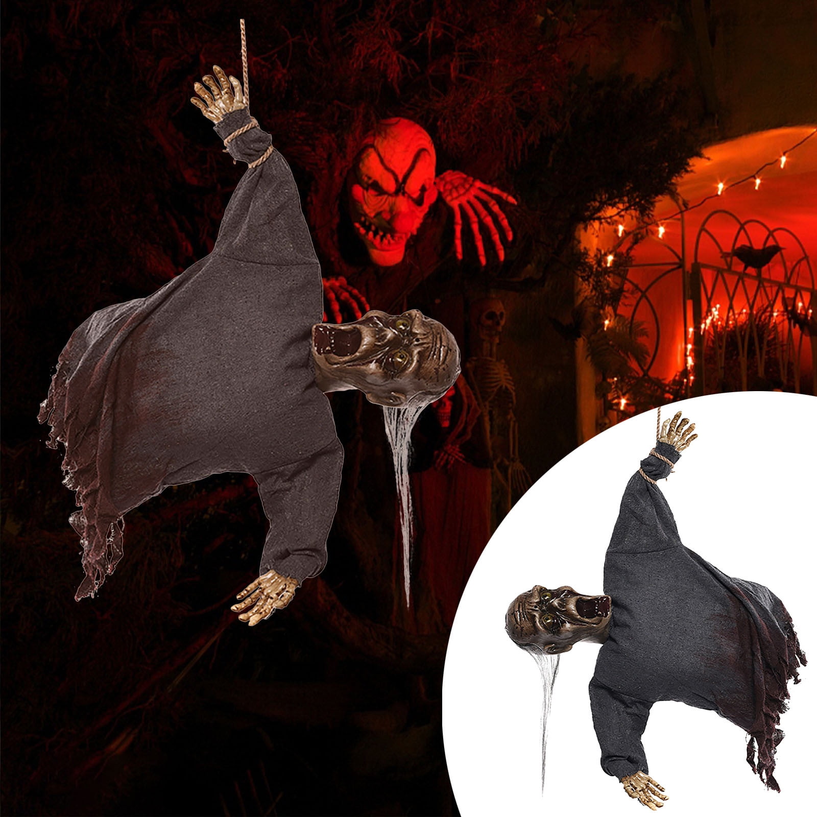 Aihimol Halloween Long Hair, Human Hanging Skull Luminous Scary Ghost ...