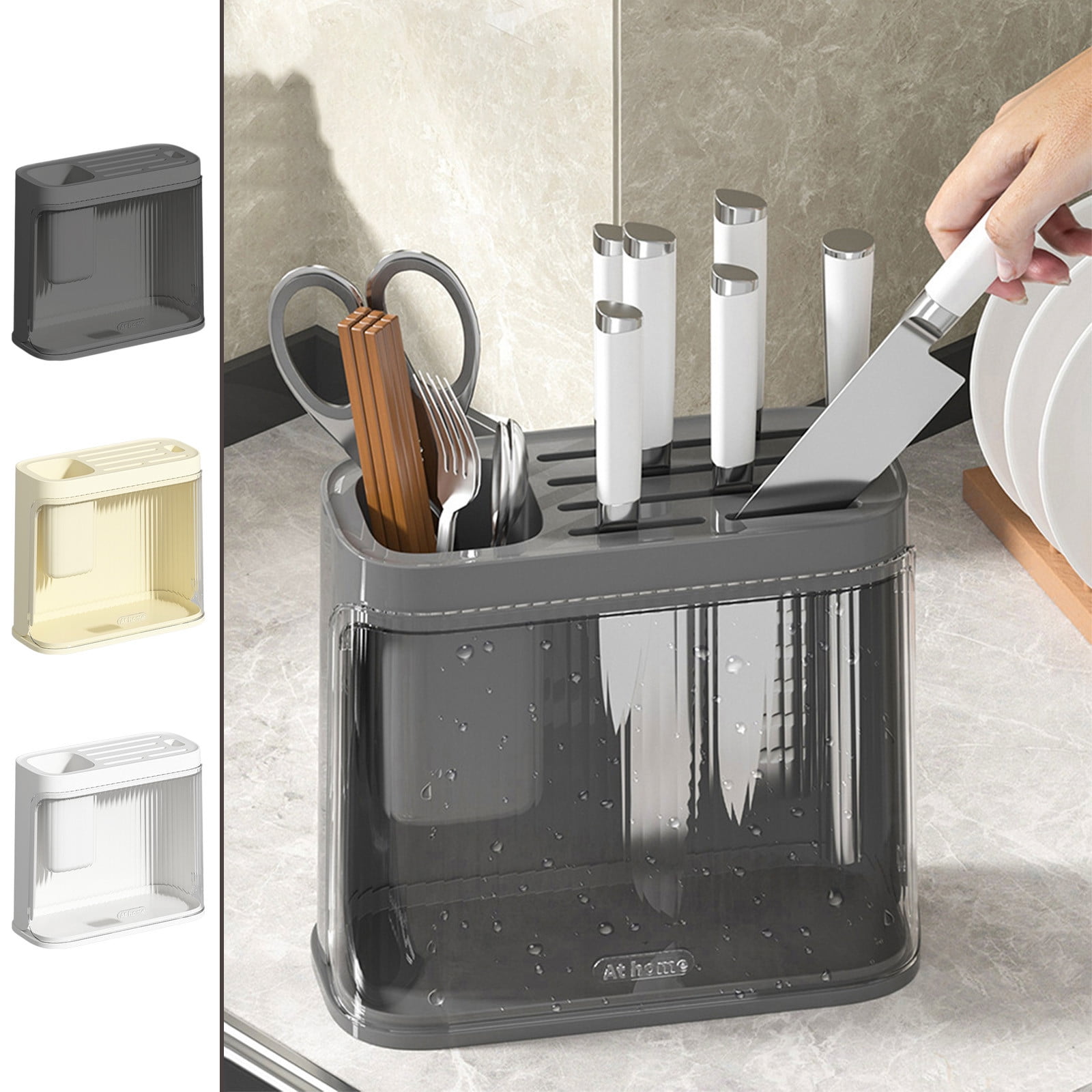 Aihimol Kitchen Plastic Knife Rack Shelf Countertop Multifunctional ...