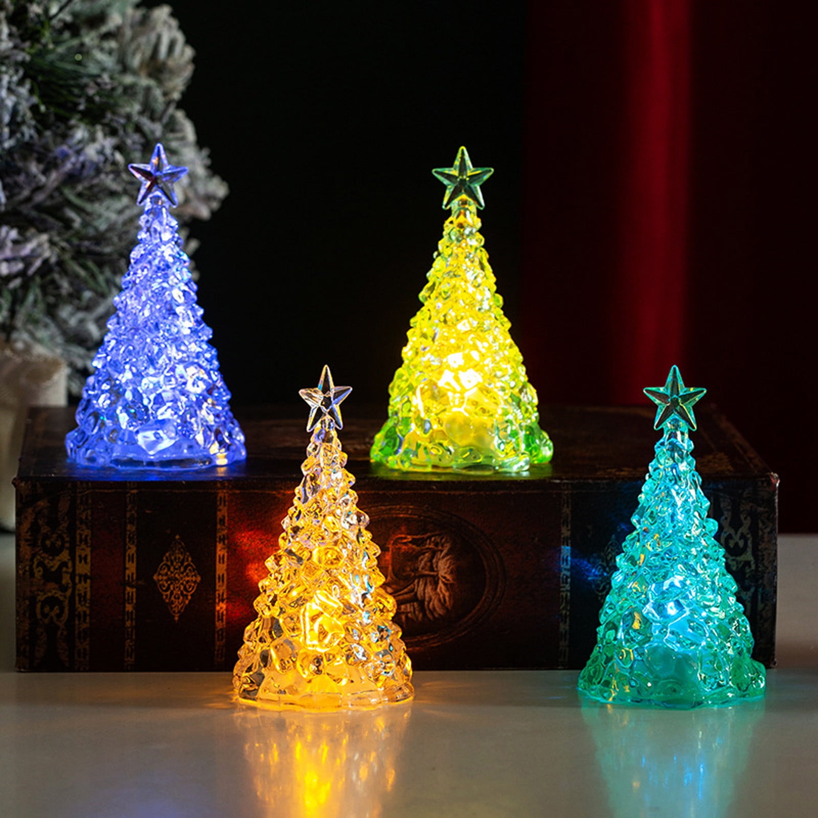 Aihimol Mini Luminous Christmas Tree Transparent Crystal Night Light ...