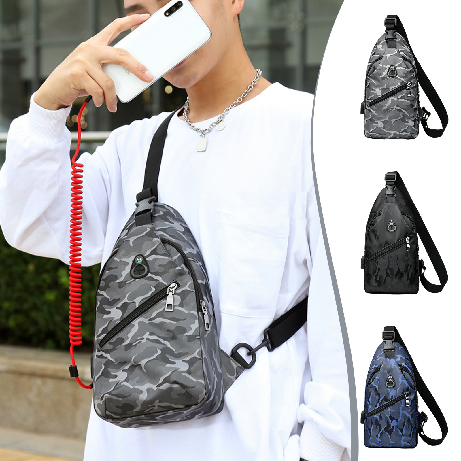 Aihimol USB Charging Small Satchel, Camouflage Trend Casual Satchel ...