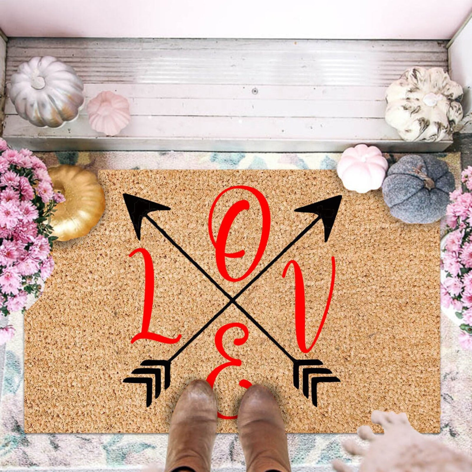Aihimol Valentine's Day Welcome Doormat Red and Pink Heart Sweet Love ...
