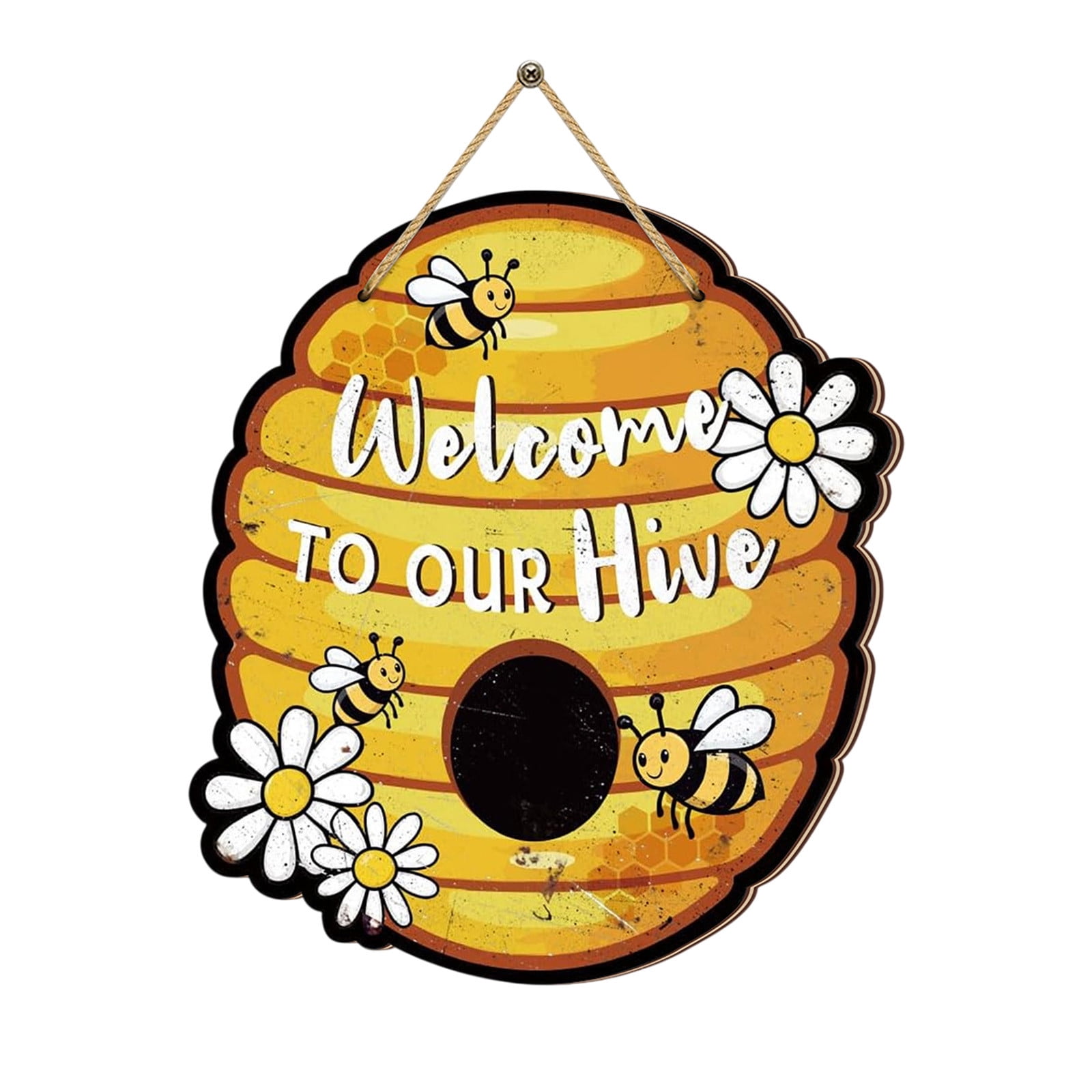 Aihimol Welcome to Our Hive Bee Wall Plaque Honey Bee Hanging Welcome ...