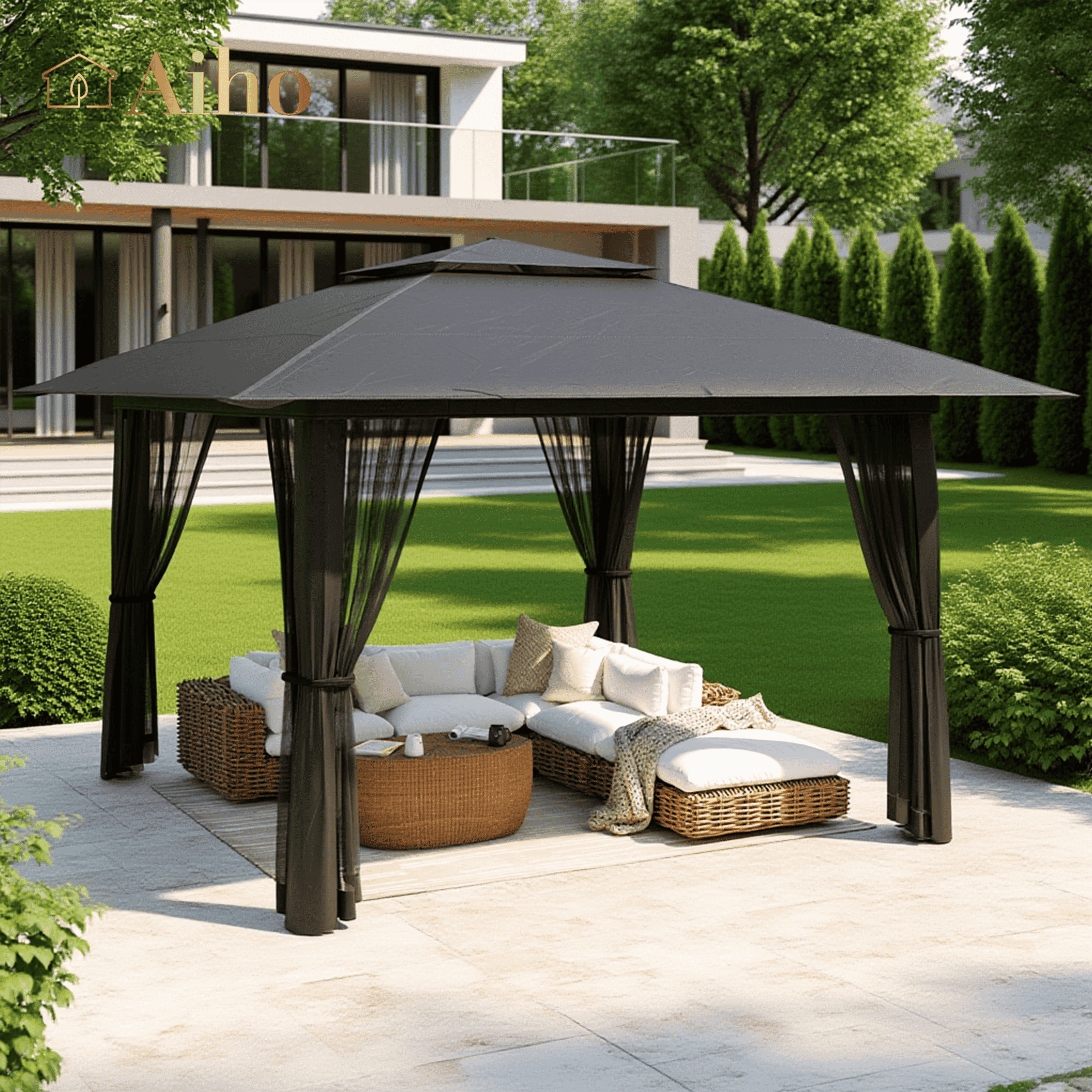 Aiho 13 x 13 ft Patio Pop up Canopy Gazebo, Outdoor Foldable Canopy ...