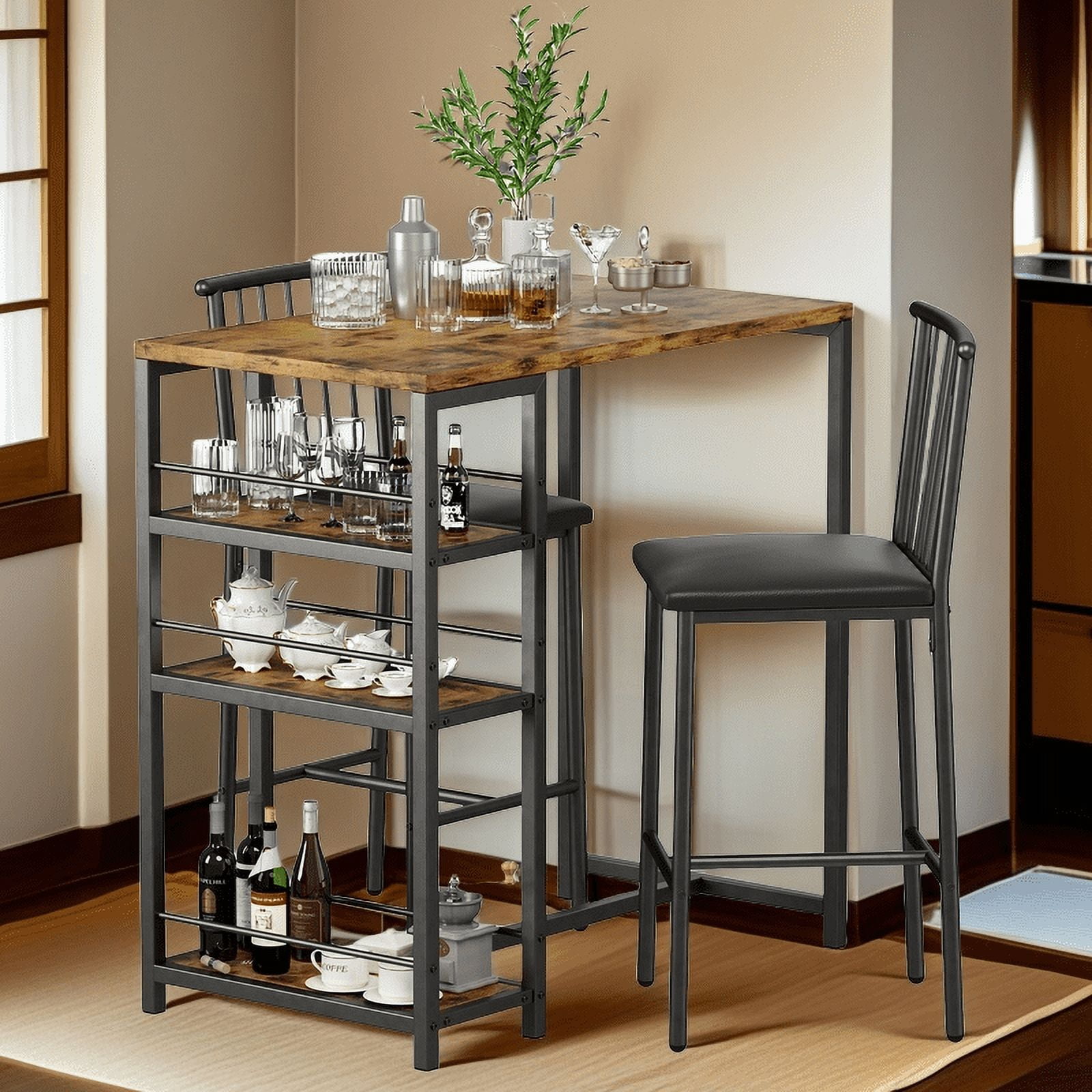 Aiho 3-Piece Counter Height Dining Set - Space-Saving Wooden Table with ...