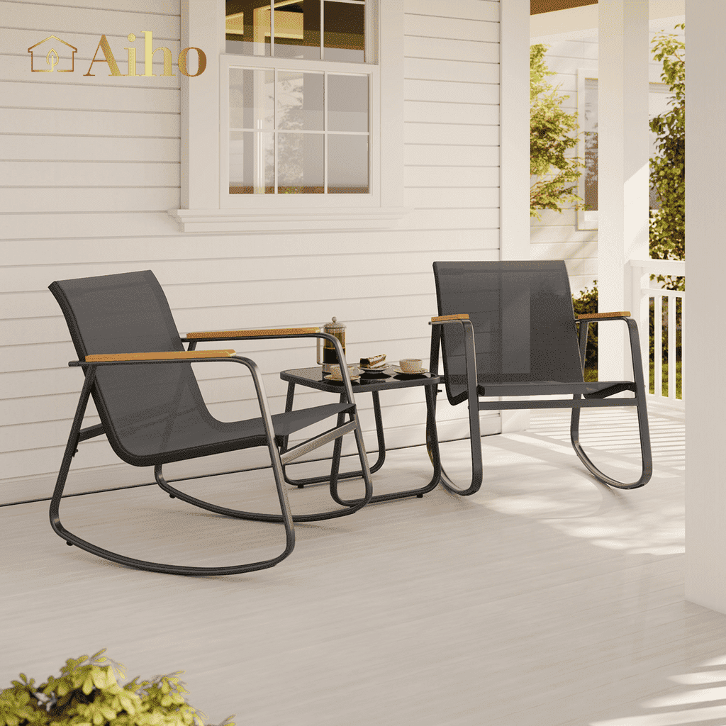 Aiho 3 Piece Outdoor Rocking Bistro Set, Textilene Fabric Patio ...