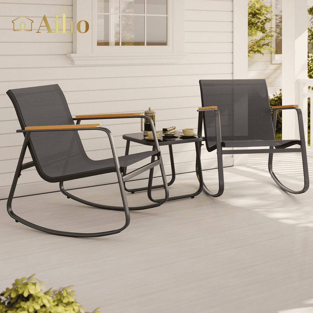 Aiho 3 Piece Outdoor Rocking Bistro Set, Textilene Fabric Patio ...
