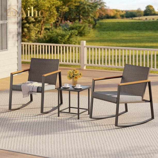 Aiho 3 Pieces Rocking Patio Furniture Set Clearance , Wicker Outdoor ...