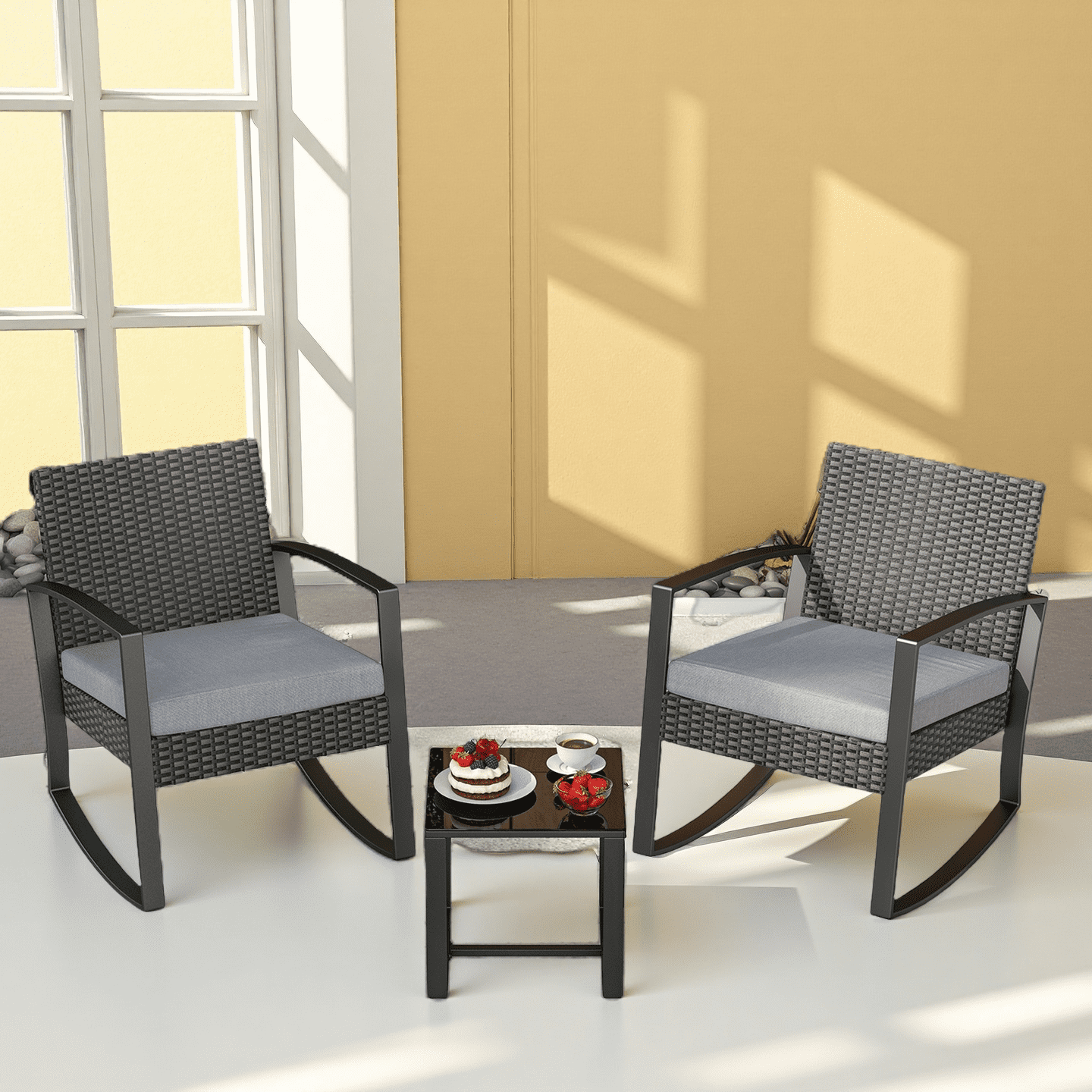 Aiho 3-Piece Wicker Patio Set with Coffee Table - Outdoor Garden Chairs ...