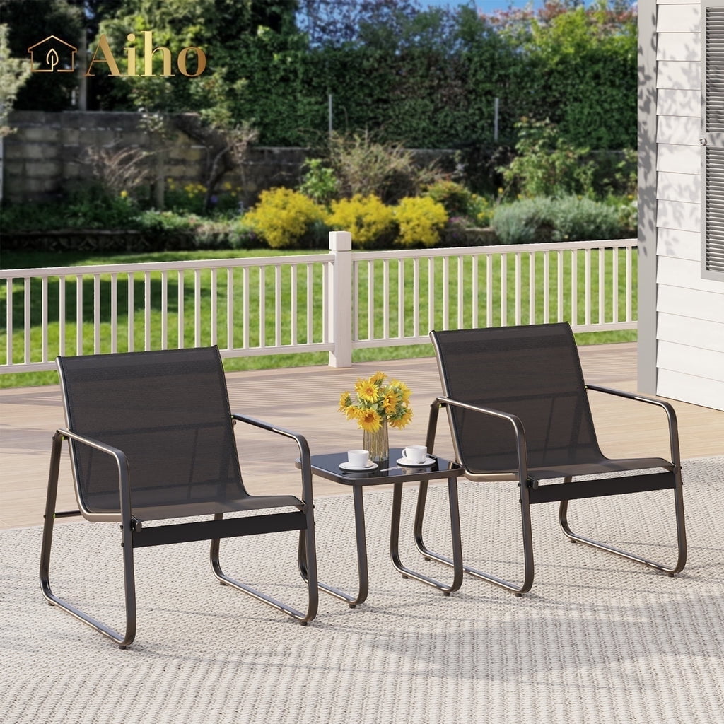 Aiho 3-Piece Patio Rocking Wicker Set with Tea Table - Gray - Walmart.com