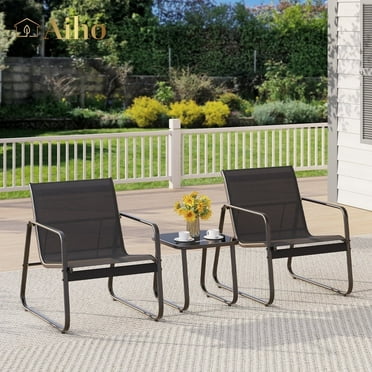 Devoko 4 Piece Modern Black Patio Furniture Set with Loveseat & Tea ...