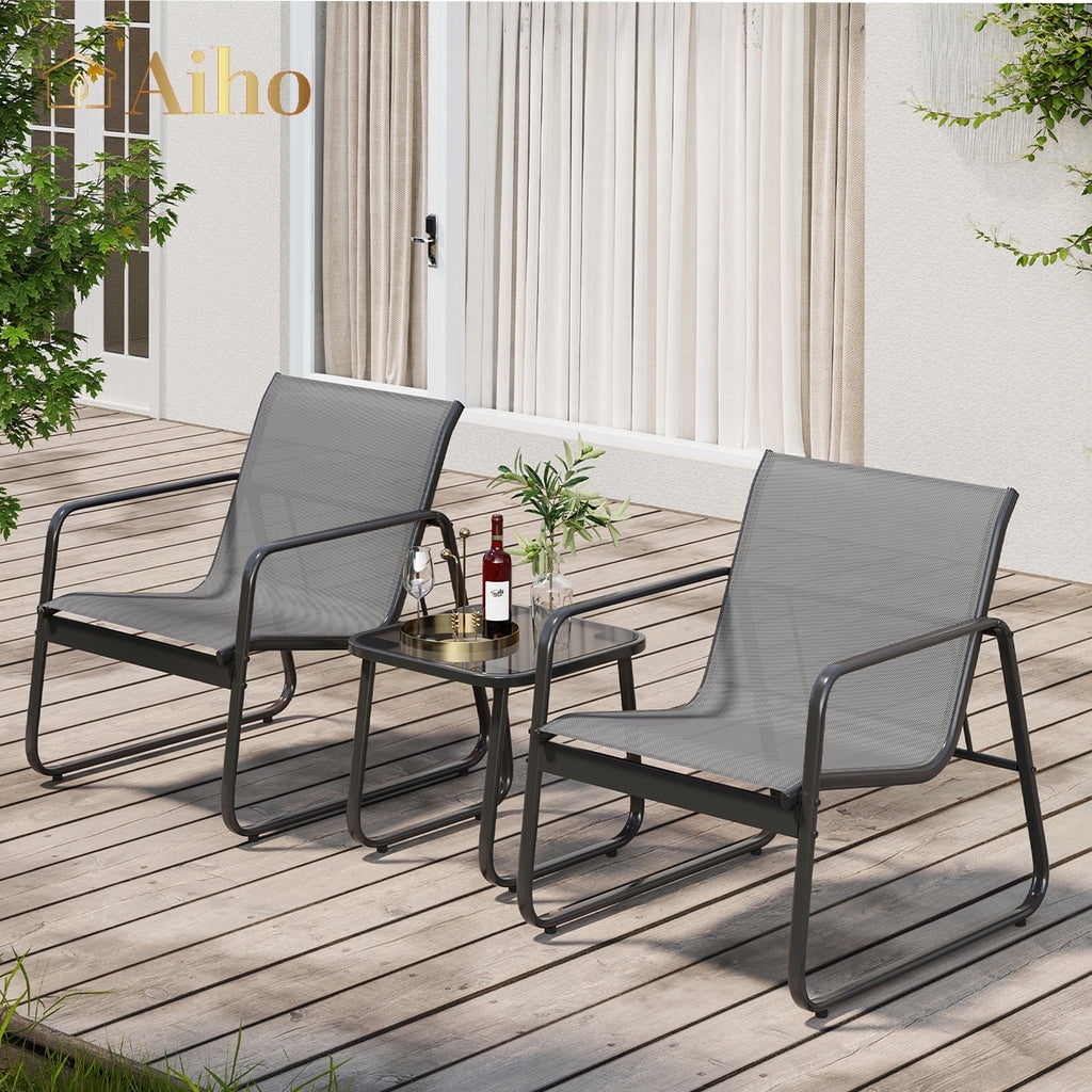 Aiho 3 Pieces Patio Furniture Set,Textilene Modern Conversation Black ...