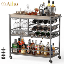 3-Tiered Metal Frame, Industrial Dining Cart with Swivel Wheels, Black ...