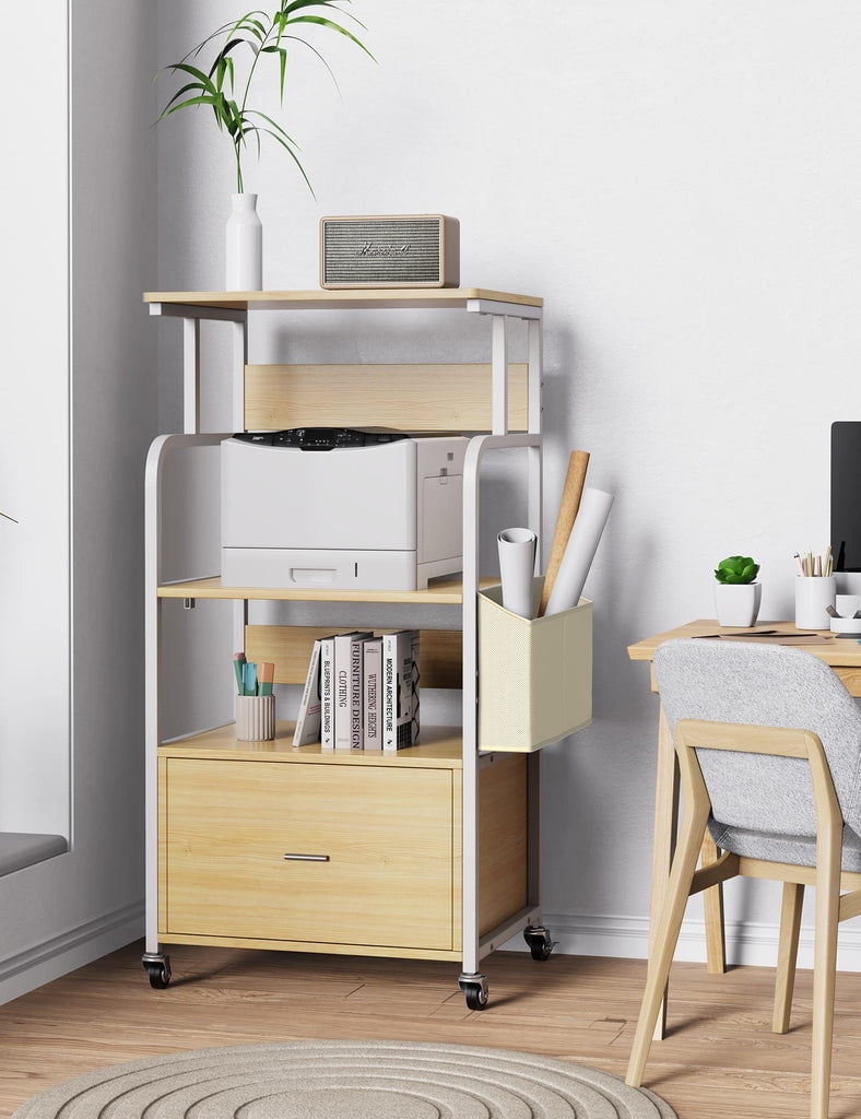 Aiho 3 Tier Home Office Storage Stand with Drawer, Storage Bag - Wood ...