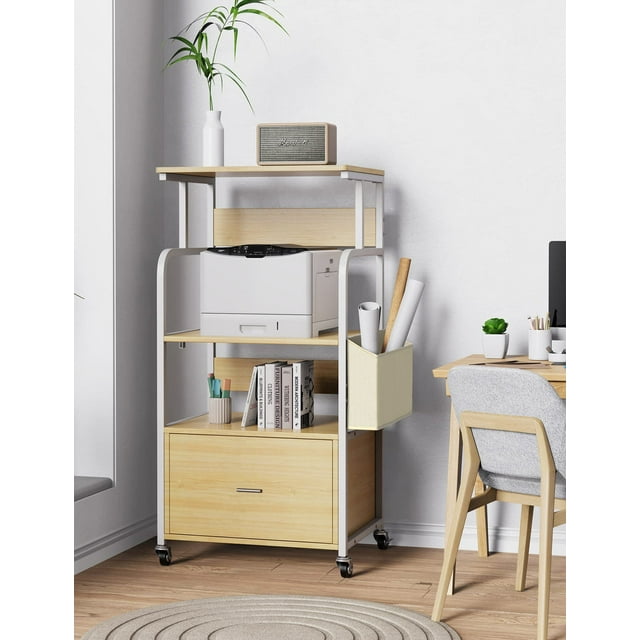 Aiho 3 Tier Home Office Storage Stand with Drawer, Storage Bag - Wood ...