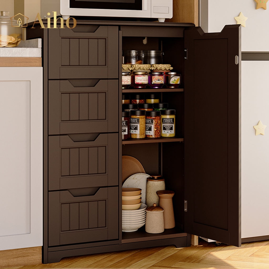 Aiho Pantry Storage Cabinet, 33" Wood Kitchen Storage Cabinet with 4 ...