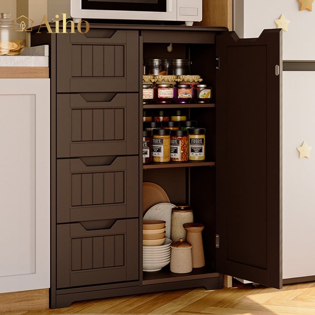 Aiho Pantry Storage Cabinet, 33" Wood Kitchen Storage Cabinet with 4 ...