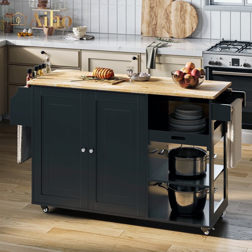 "Aiho 36"" Rolling Kitchen Island Trolley with Storage, Spice Rack, and ...