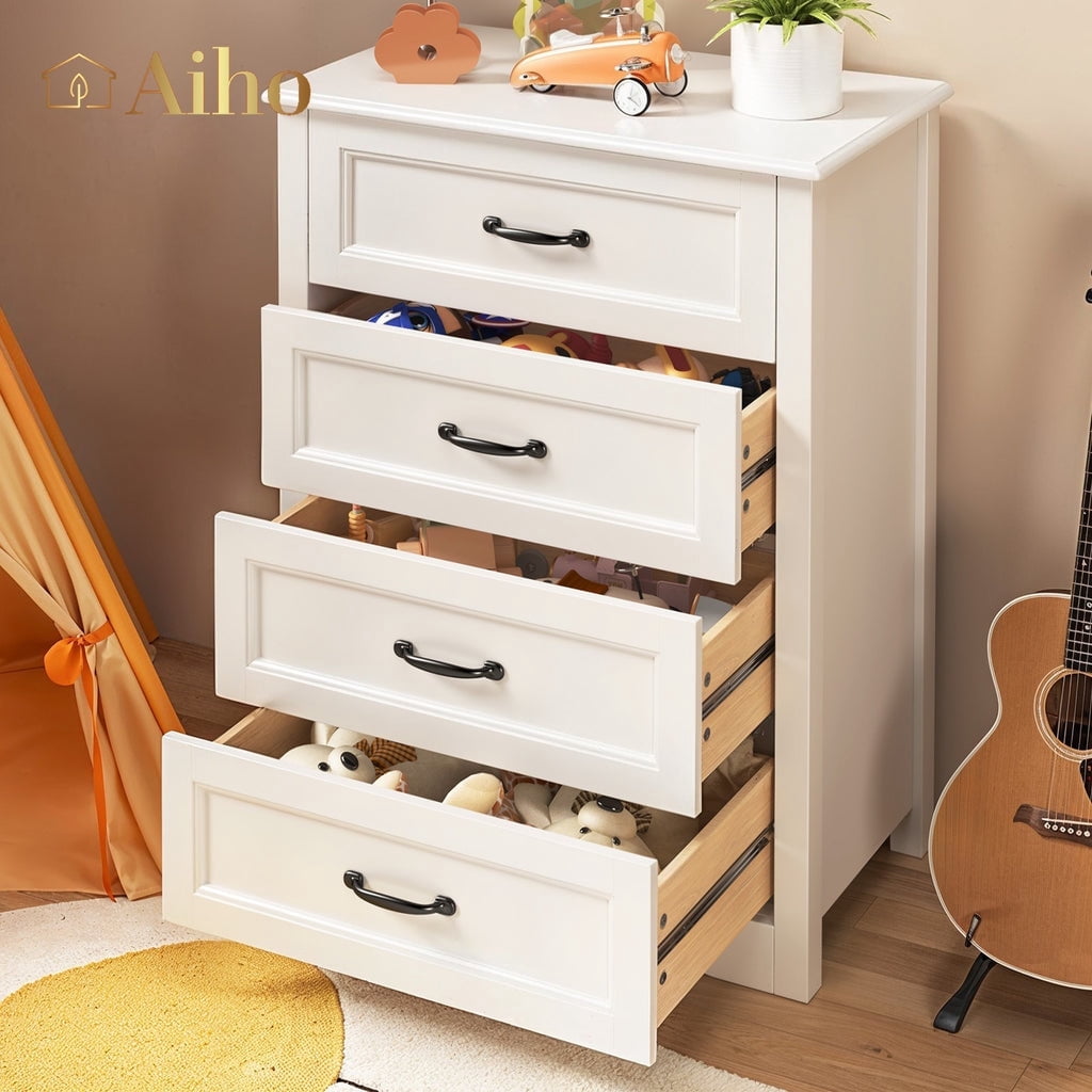 Aiho 4 Drawer Dresser for Bedroom, Tall Wood Dresser with Large Drawer ...