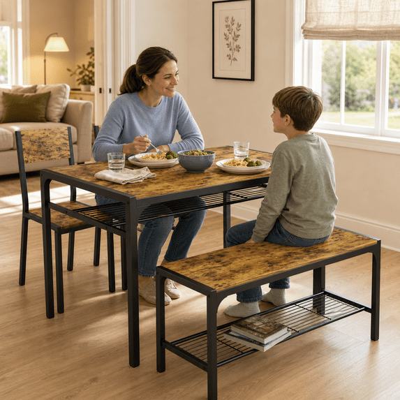 Aiho 4-Piece Rustic Farmhouse Dining Table Set for 4, Space-Saving ...