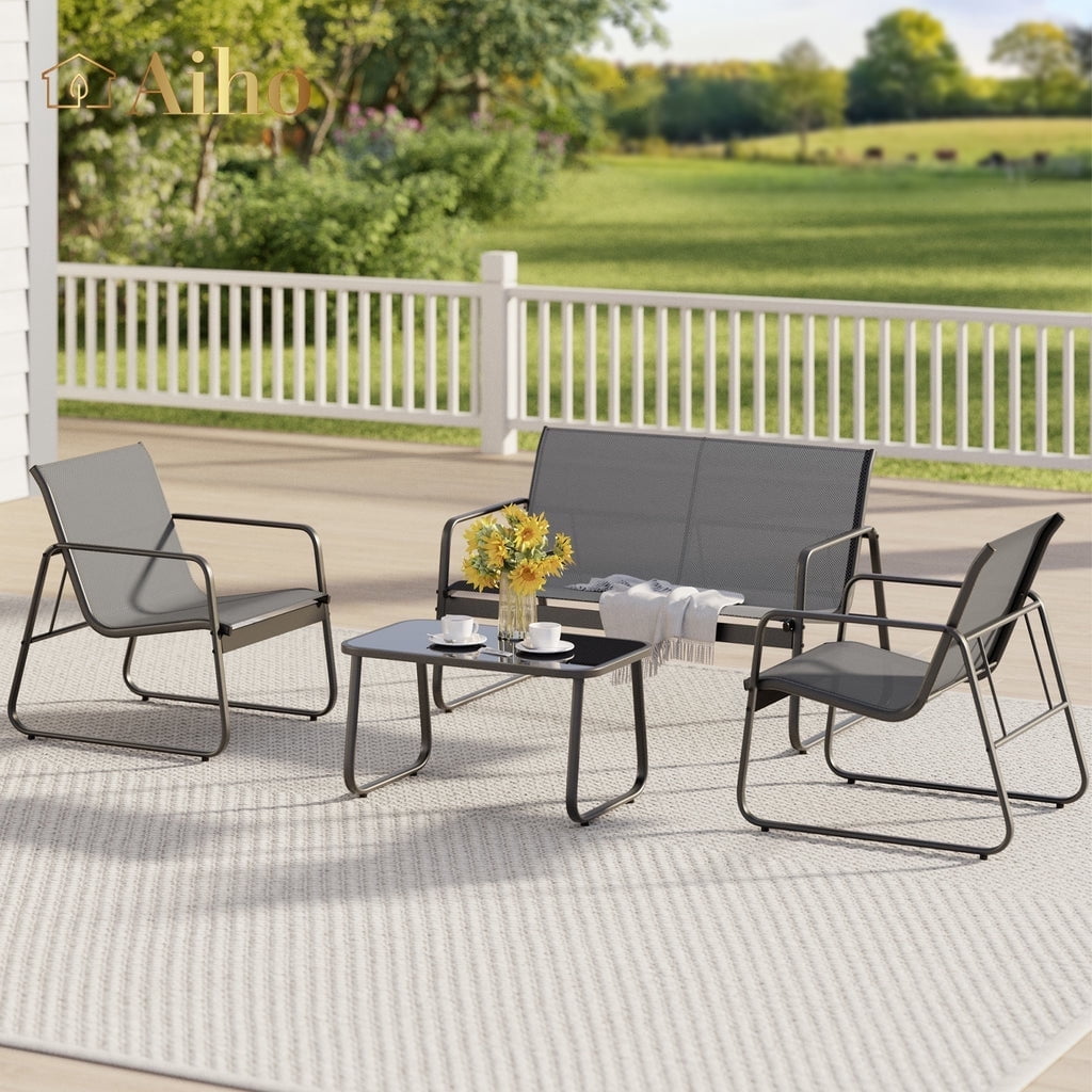 Aiho 4 Pieces Patio Furniture Set,Textilene Modern Conversation Black ...