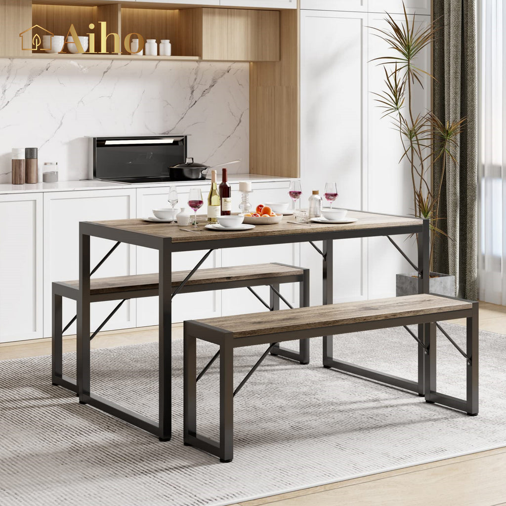Lagom Becky 45" Wood Indoor Dining Table with Two Benches, 3 Piece ...