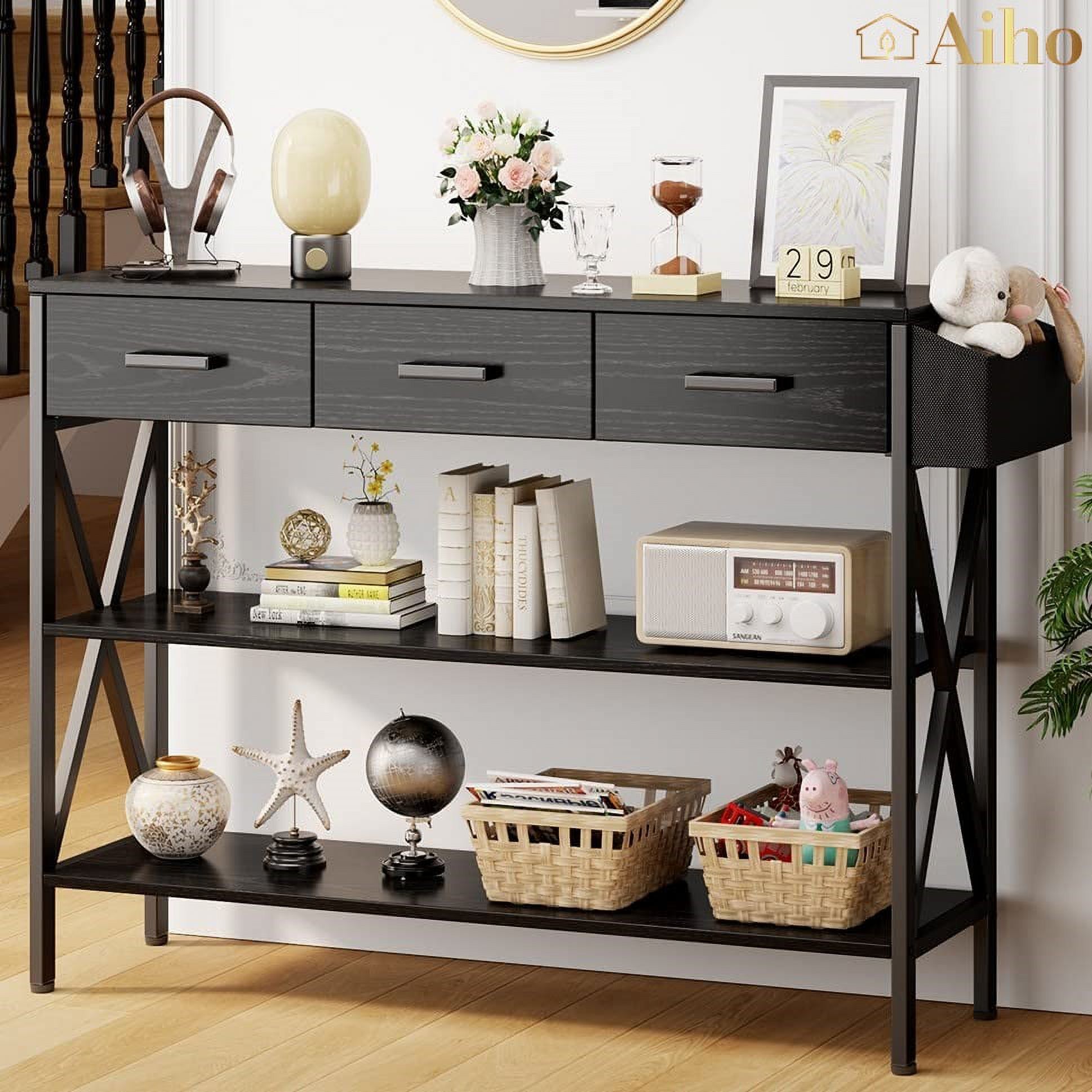 Aiho 47 "L Console Table with 2 Drawers and 3 Open Spaces for Entryway ...
