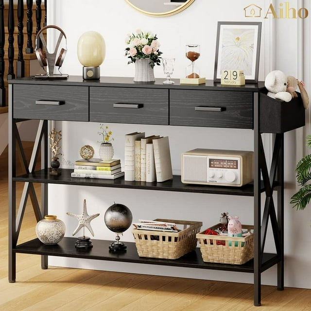 Aiho 47 "L Console Table with 2 Drawers and 3 Open Spaces for Entryway ...